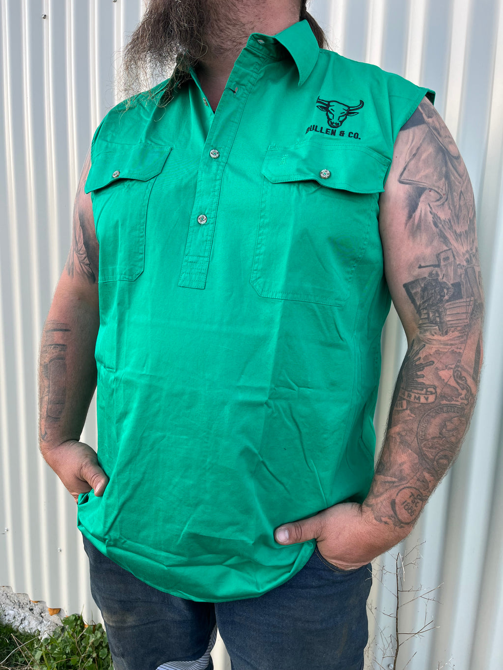 Mens Sleeveless Work Shirt KELLY GREEN – Bullen & Co